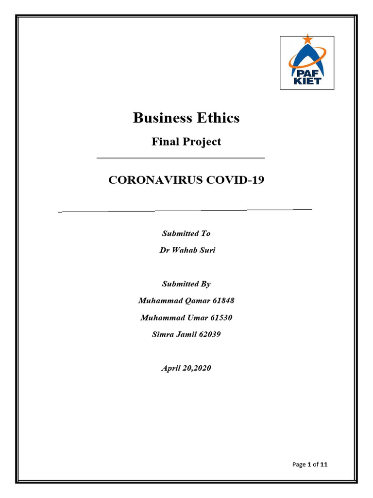 Business Ethics Final Project | PDF | Virus | Infection