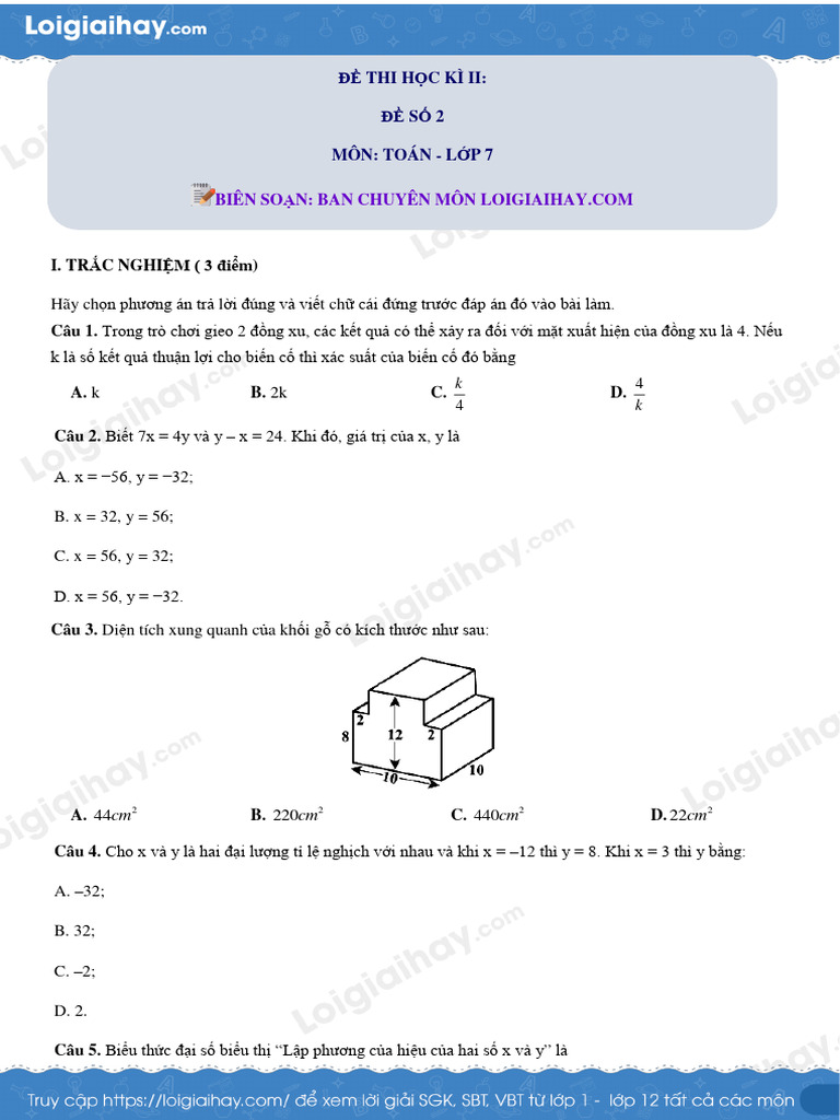 De Kiem Tra Hoc Ki 2 Toan 7 de So 2 Ket Noi Tri Thuc 1680080922 | PDF