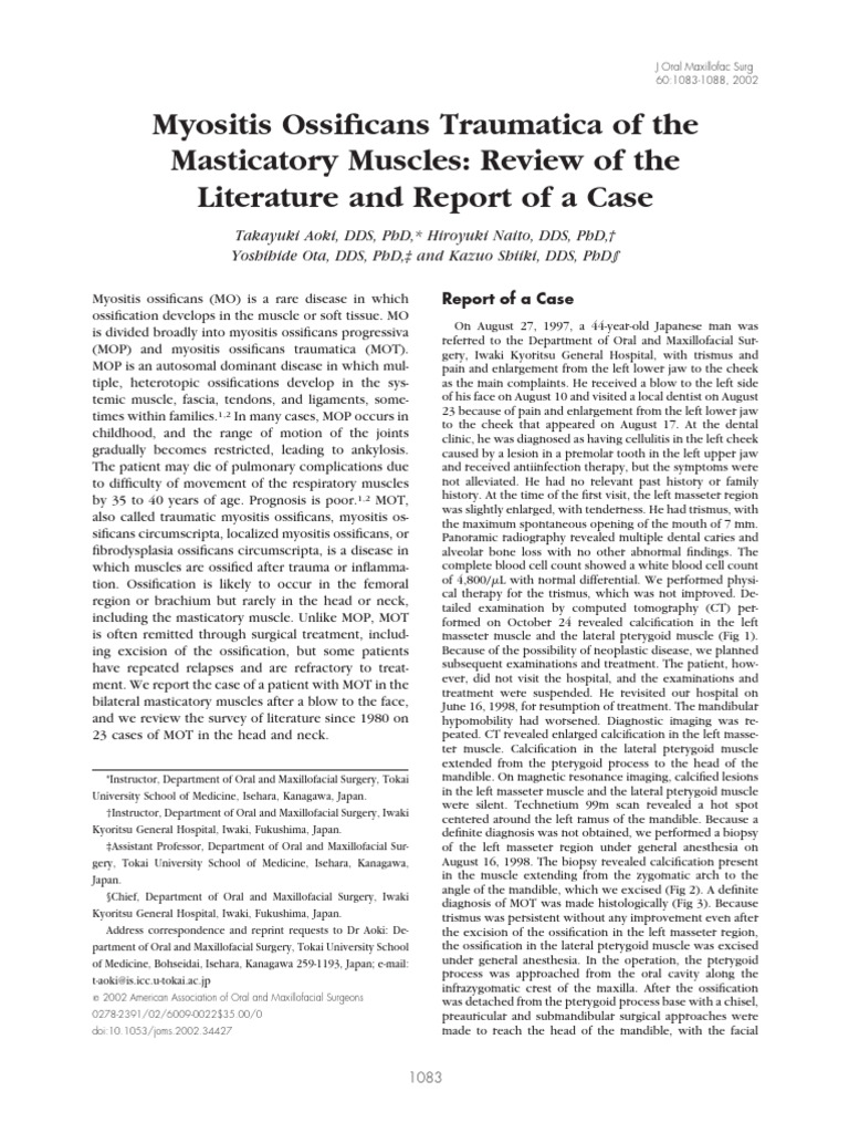 Myositis Ossificans Traumatica of The Masticatory Muscles | PDF | Bone ...