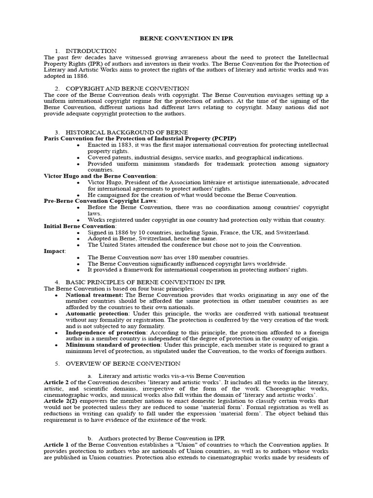 Berne Convention Overview in IPR | PDF | Copyright | Intellectual Property
