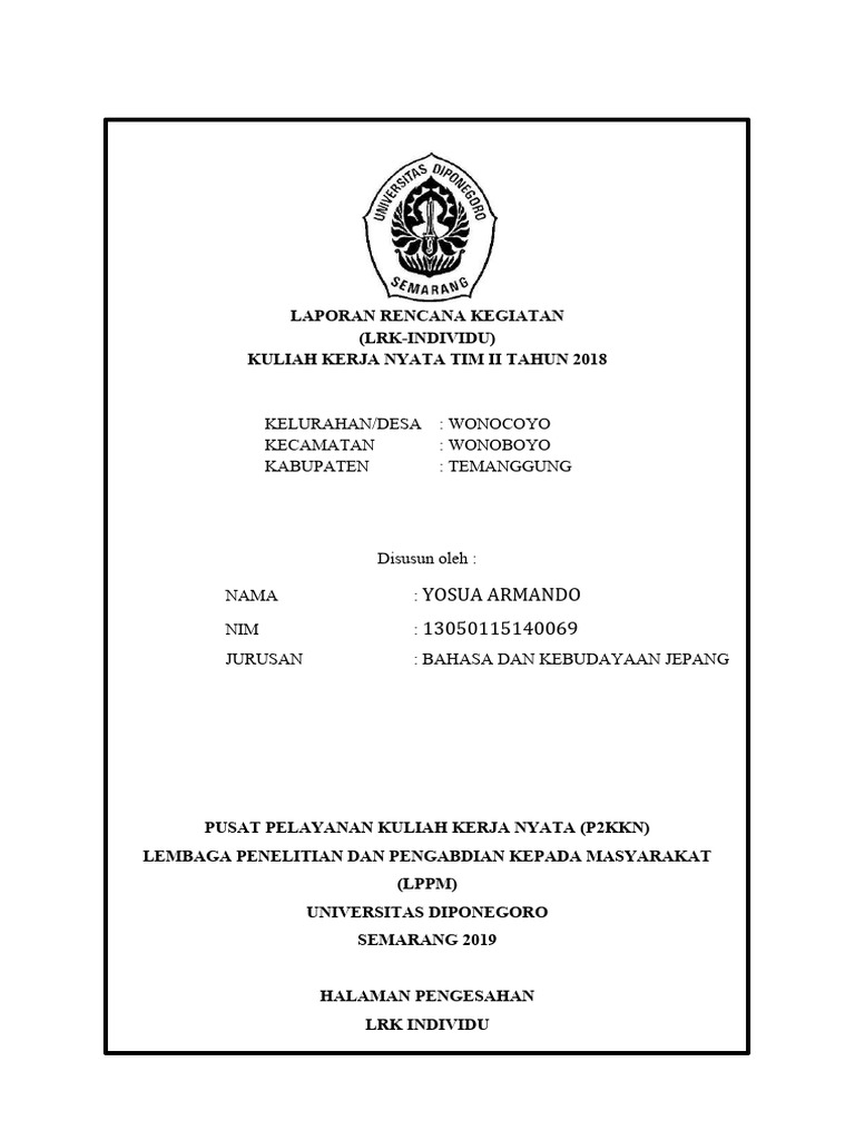 Laporan Rencana Kegiatan KKN (2020 - 10 - 13 06 - 55 - 00 Utc) | PDF