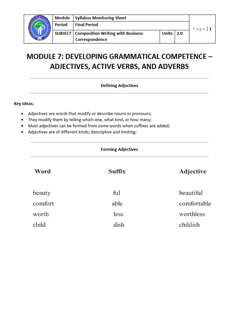 ENG102 Module 7 NDS | PDF | Adjective | Verb