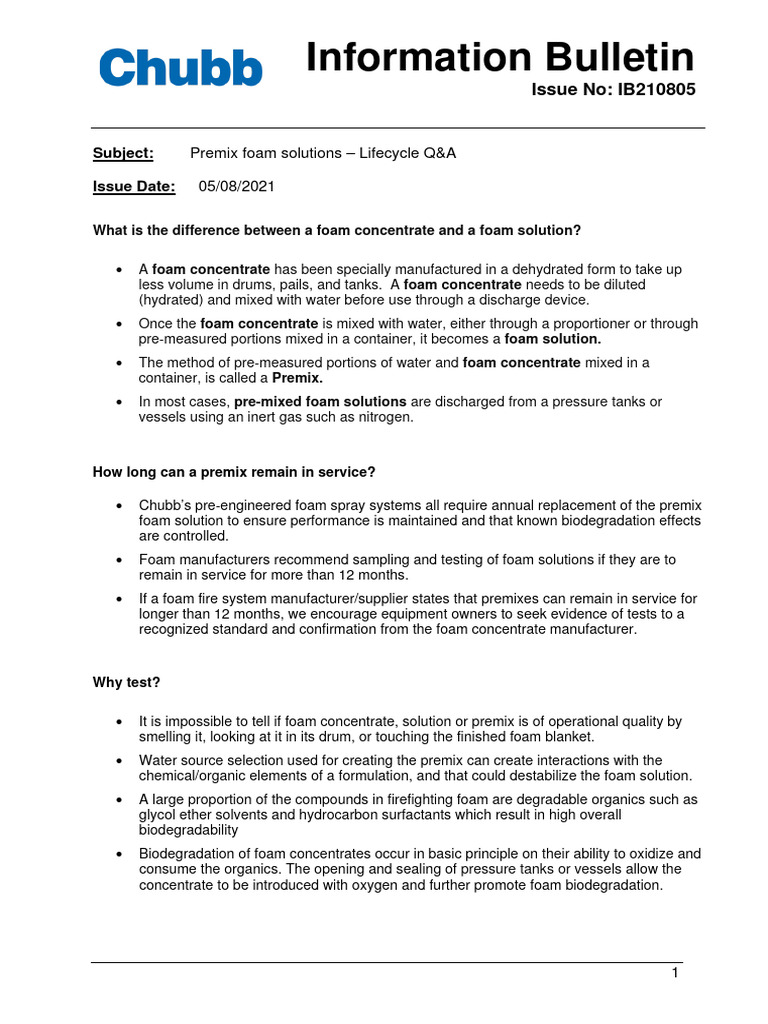 IB210805-Premix-foam-Lifecycle-QnA | PDF | Chemical Substances | Chemistry