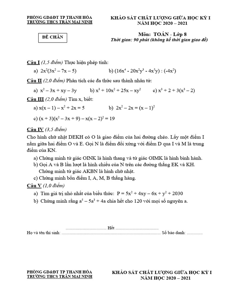 De Thi Giua Ki 1 | PDF