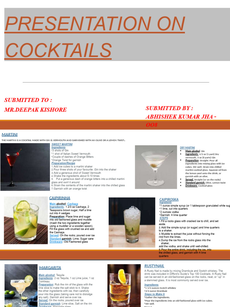 Cocktail Presentation Guide | PDF | Martini (Cocktail) | Alcoholic Drinks