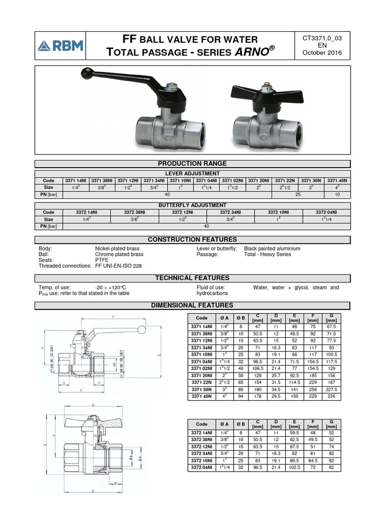 RBM Ball Valve Datasheet | PDF | Valve | Chemical Engineering
