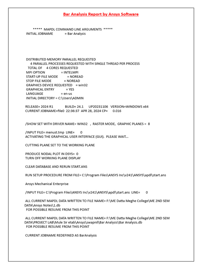 Ansys Bar Analysis Report 2024 | PDF | Beam (Structure) | Information ...