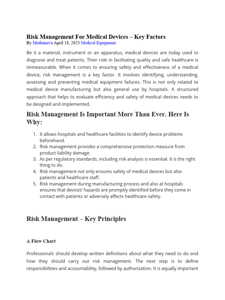 Risk Management For Medical Devices | PDF | Risk Management | Medical ...