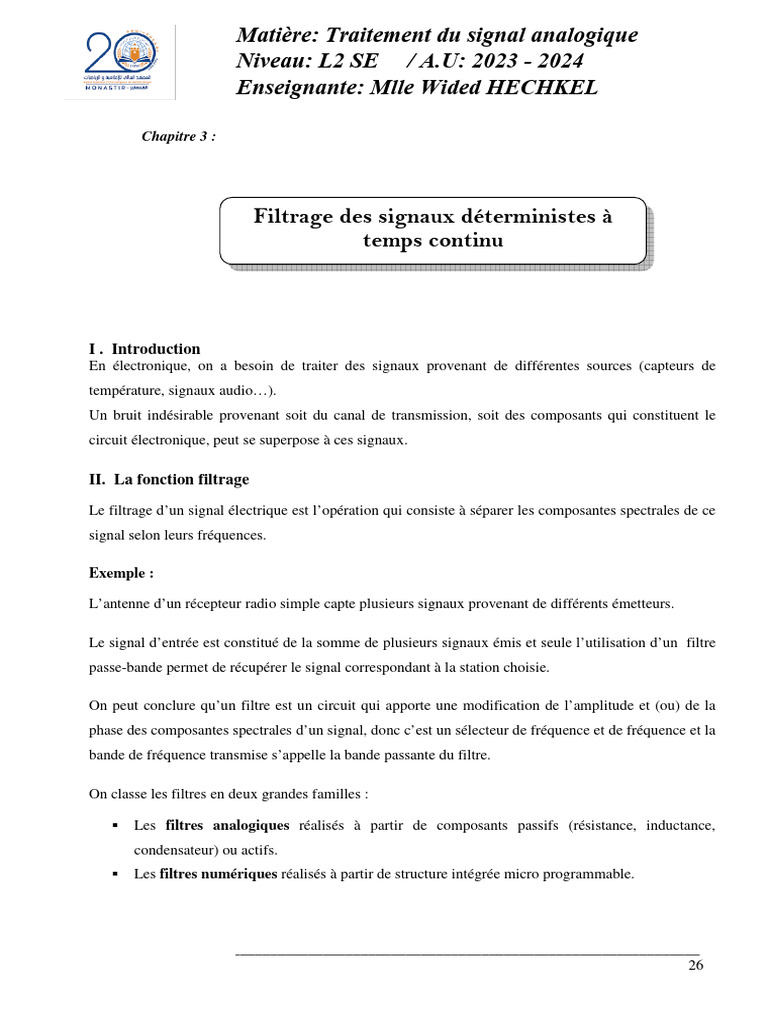 Filtrage des Signaux Électroniques | PDF | Filtre (électronique ...