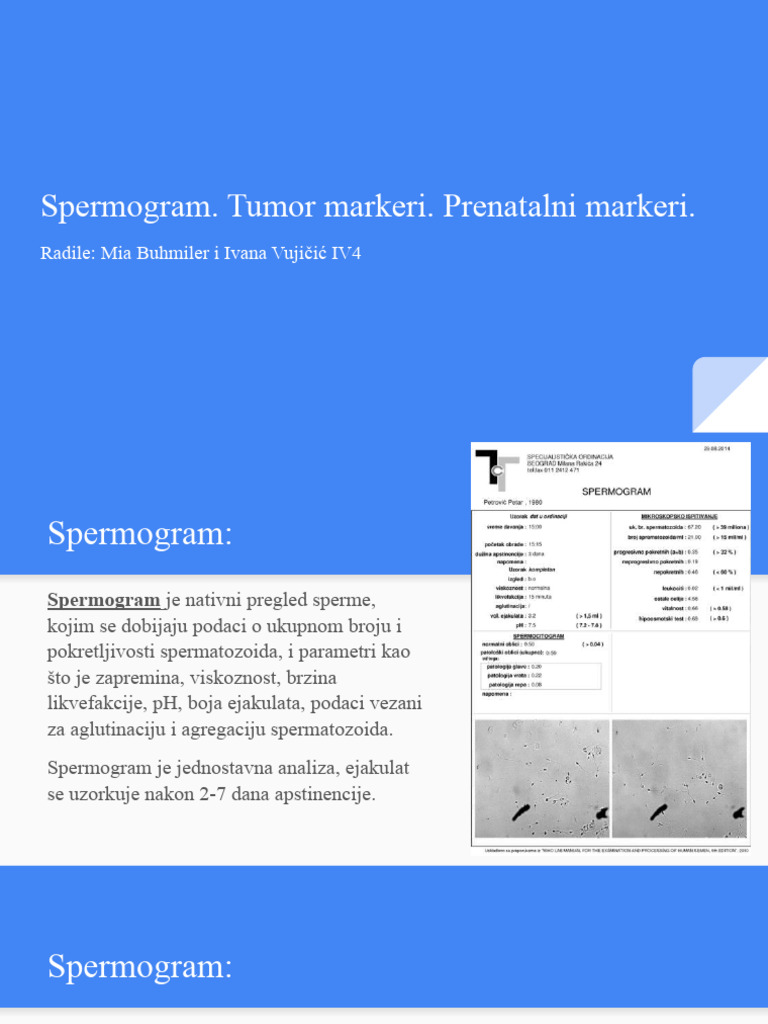 Spermogram. Tumor Markeri. Prenatalni Markeri. | PDF