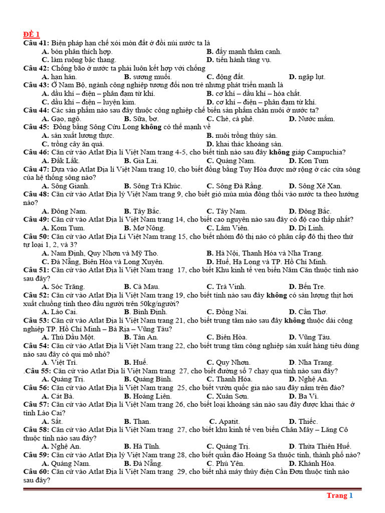 5 ĐỀ MỚI NHẤT THPT QG 2021 ĐỊA LÍ ko đáp án | PDF