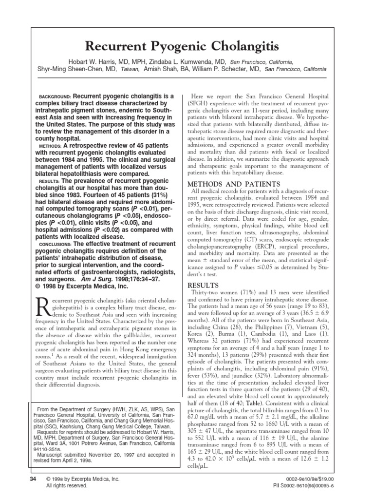 Recurrent Pyogenic Cholangitis Pdf Epidemiology Health Sciences