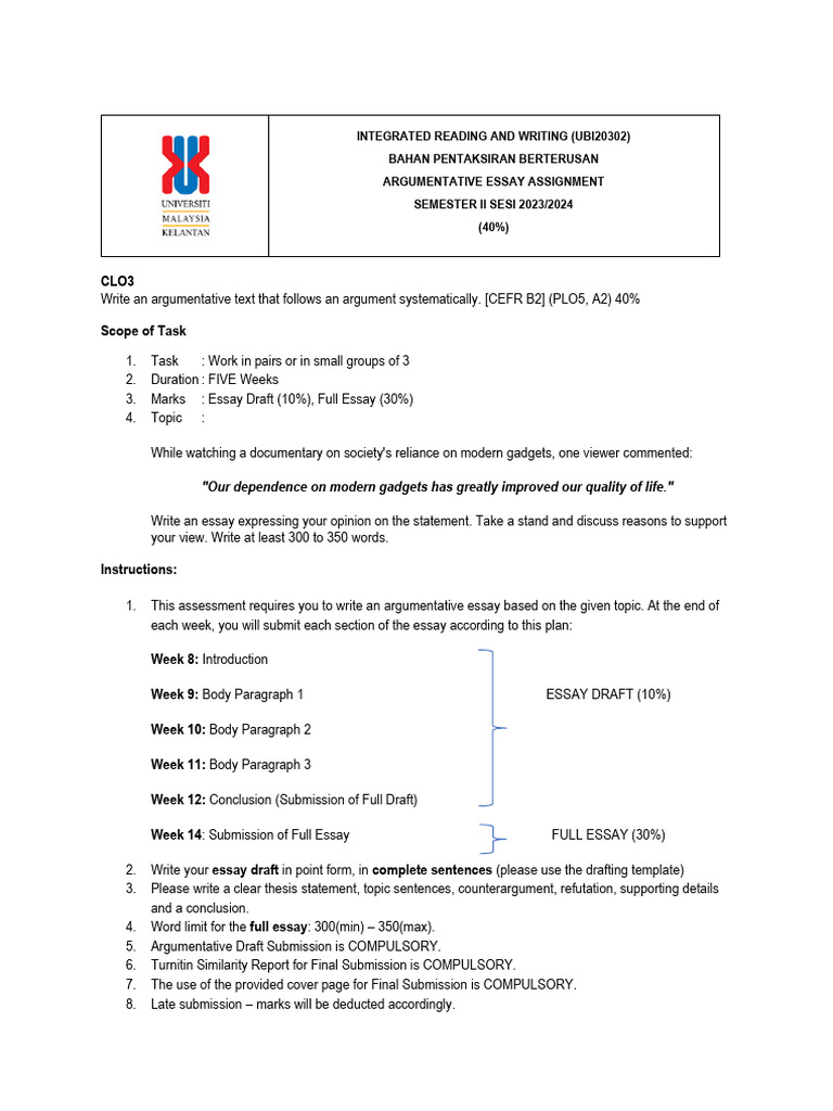 Argumentative Essay Assessment Instructions | PDF | Essays | Vocabulary