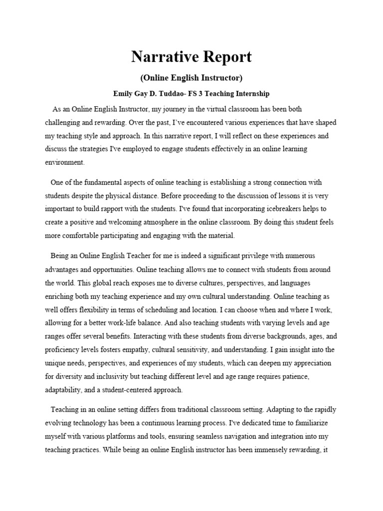 FS3 Teaching Internship-Narrative Report | PDF | Teachers | Learning