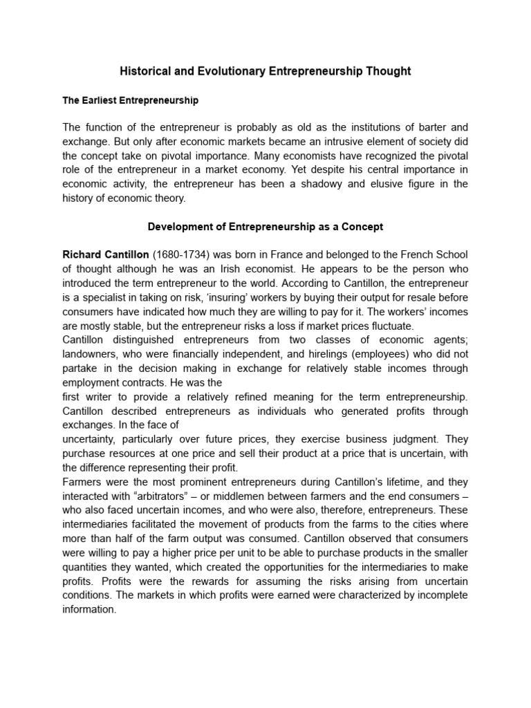 Historical and Evolutionary Entrepreneurship Thought | PDF ...