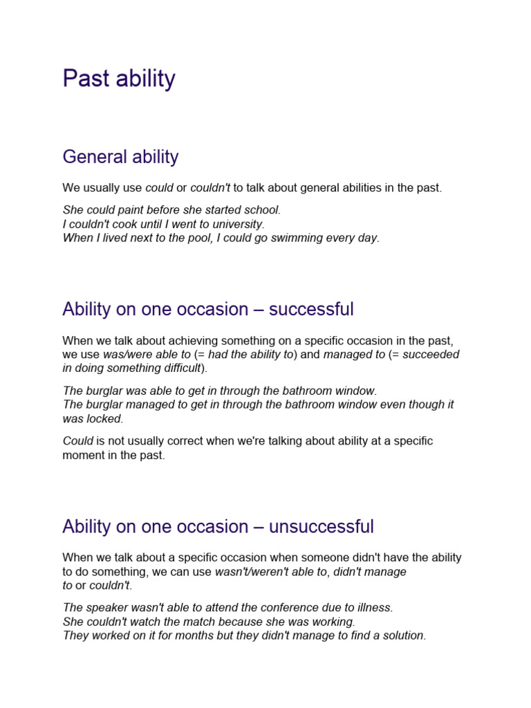 Understanding Past Abilities in English | PDF | Self-Improvement