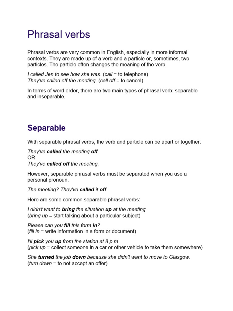 Phrasal Verbs | PDF | Verb | Languages