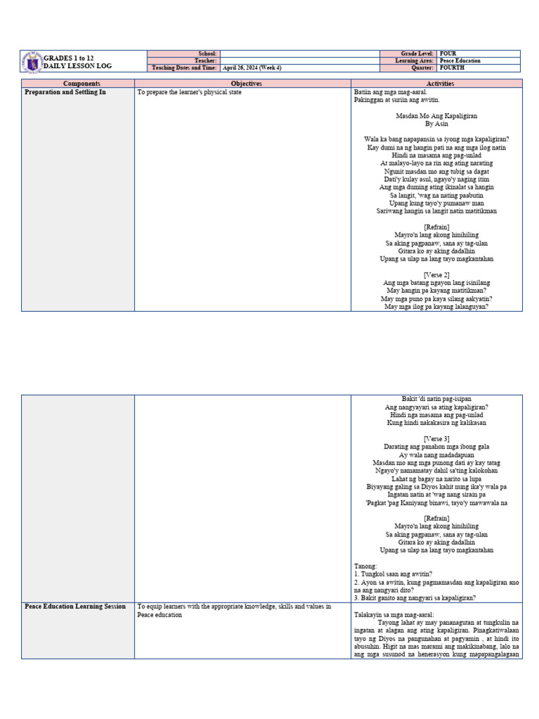 Q4-W4-CATCH-UP-FRIDAY-PEACE-EDUCATION-EPP | PDF