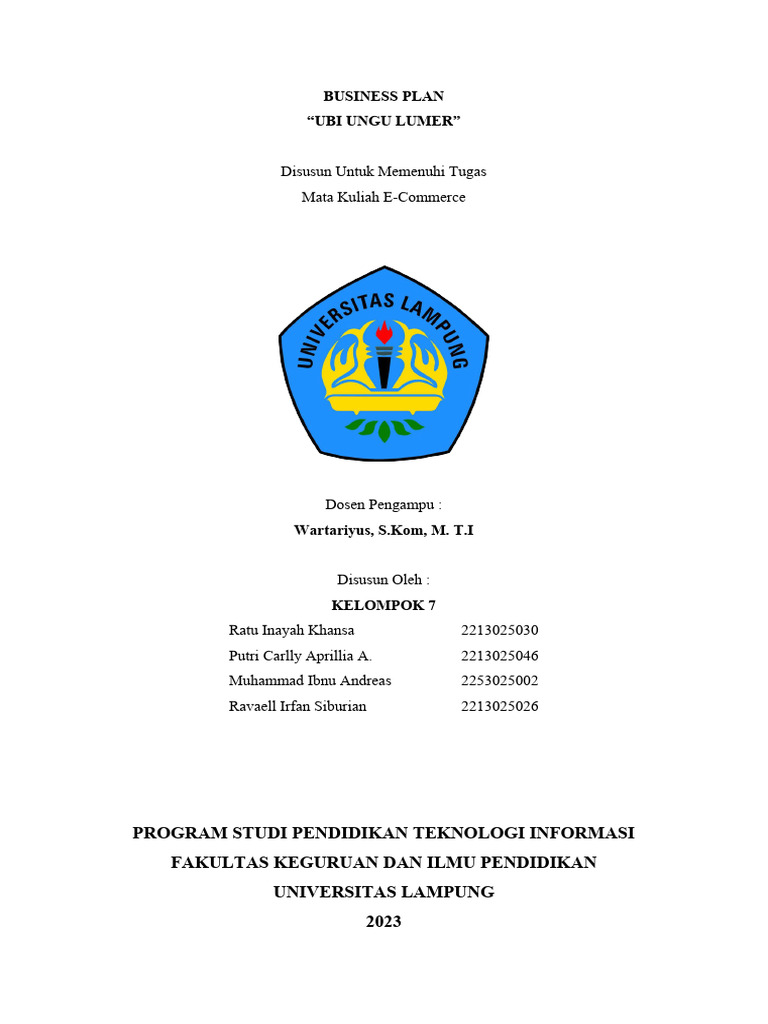 Proposal Business Plan Kelompok 3 - E-Commerce | PDF | Bisnis