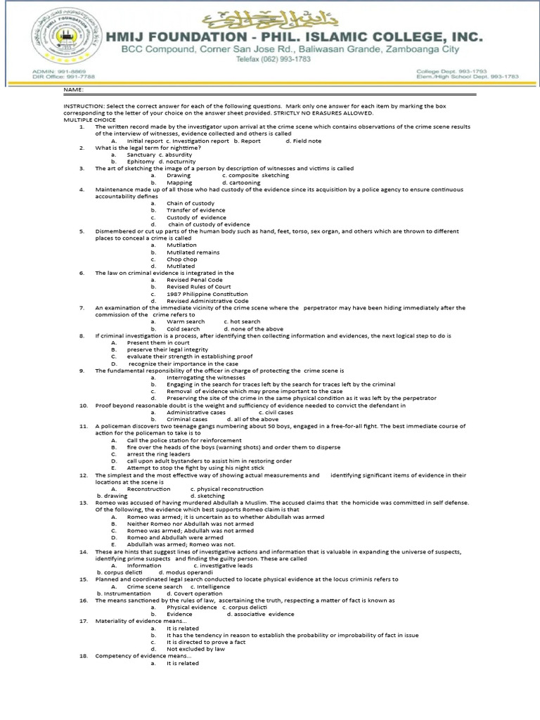 CDI 2 Final Exam | PDF | Crime Scene | Crimes