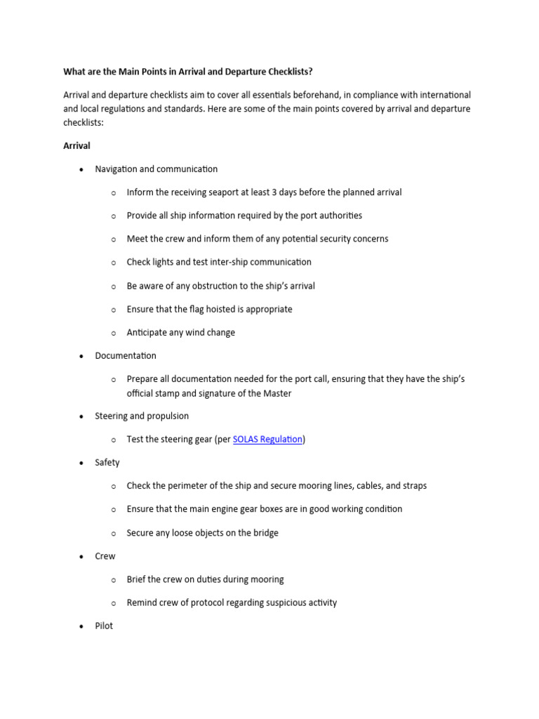 Vessel Checklist Essentials | PDF | Shipping | Water Transport
