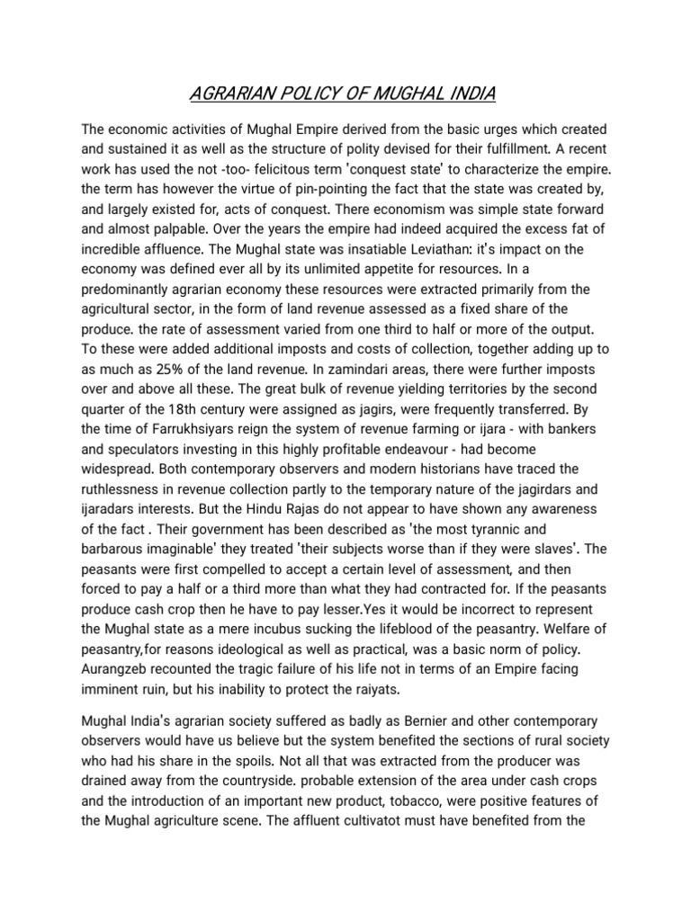 AGRARIAN POLICY-WPS Office | PDF | Mughal Empire | British Raj
