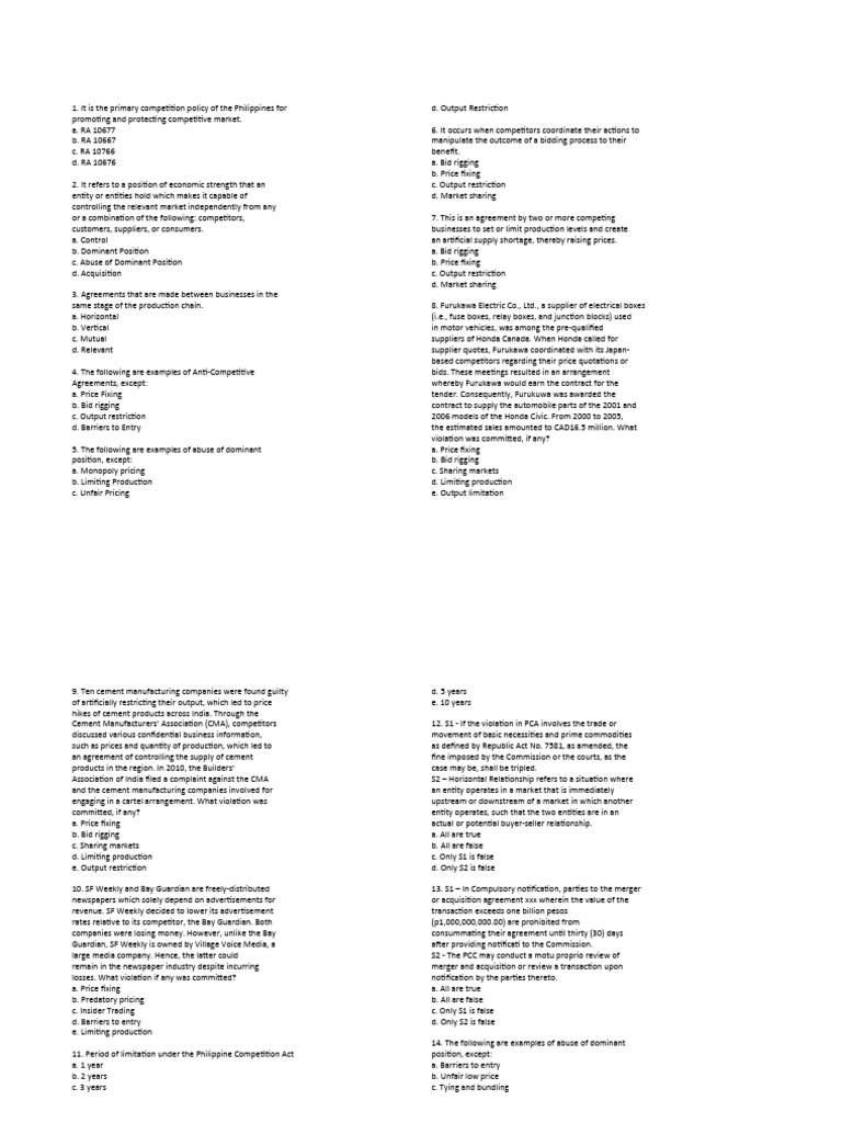 Phil Comp Act Chuchu | PDF | Mergers And Acquisitions | Price Fixing