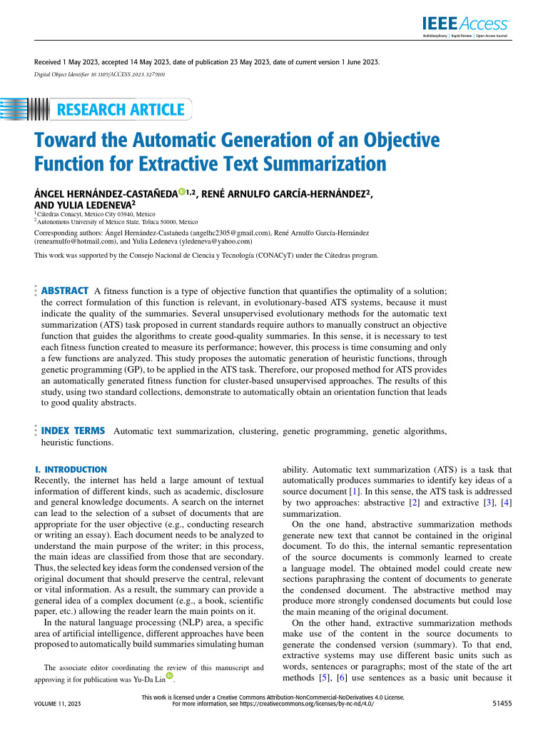 Toward The Automatic Generation of An Objective Function For Extractive Text Summarization | PDF ...