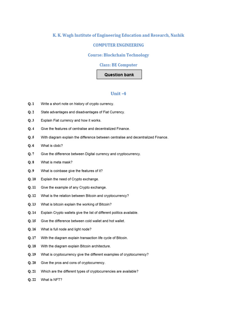 Question Bank BCT On Unit 4,5,6 | PDF | Cryptocurrency | Applications Of Cryptography