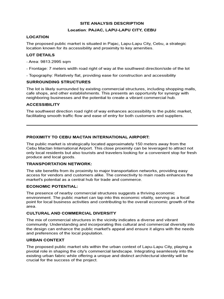 Site Analysis Description | PDF | Market (Economics) | Accessibility