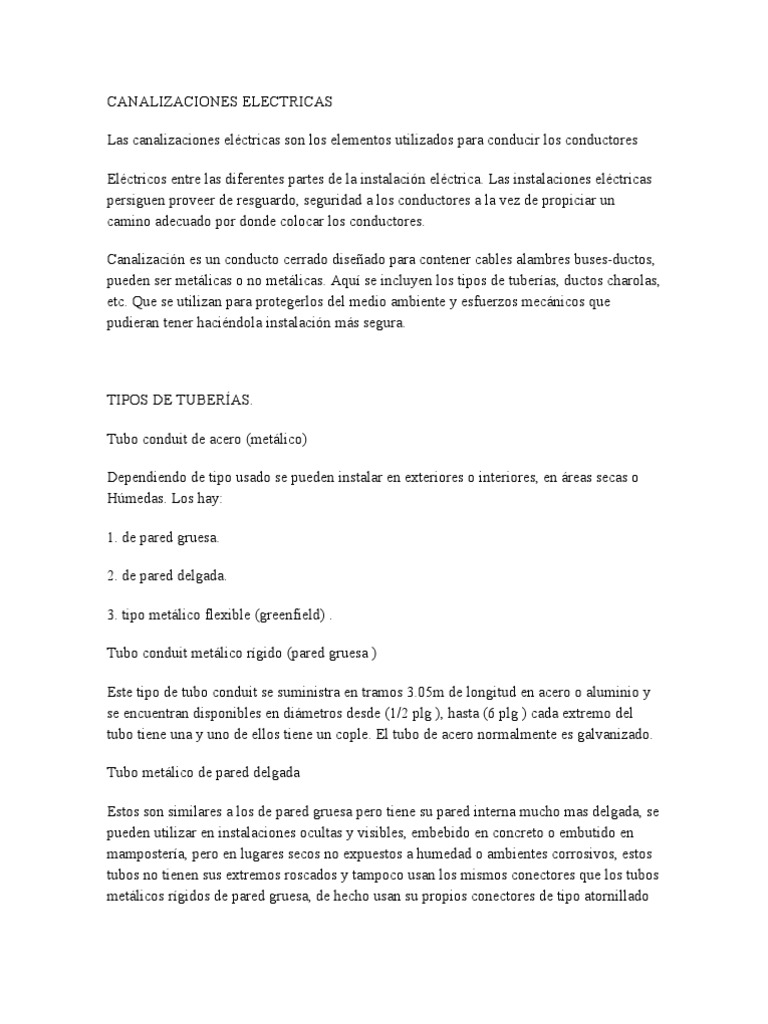 Guía de Canalizaciones Eléctricas | PDF | Tubería (transporte de fluidos) | Rieles