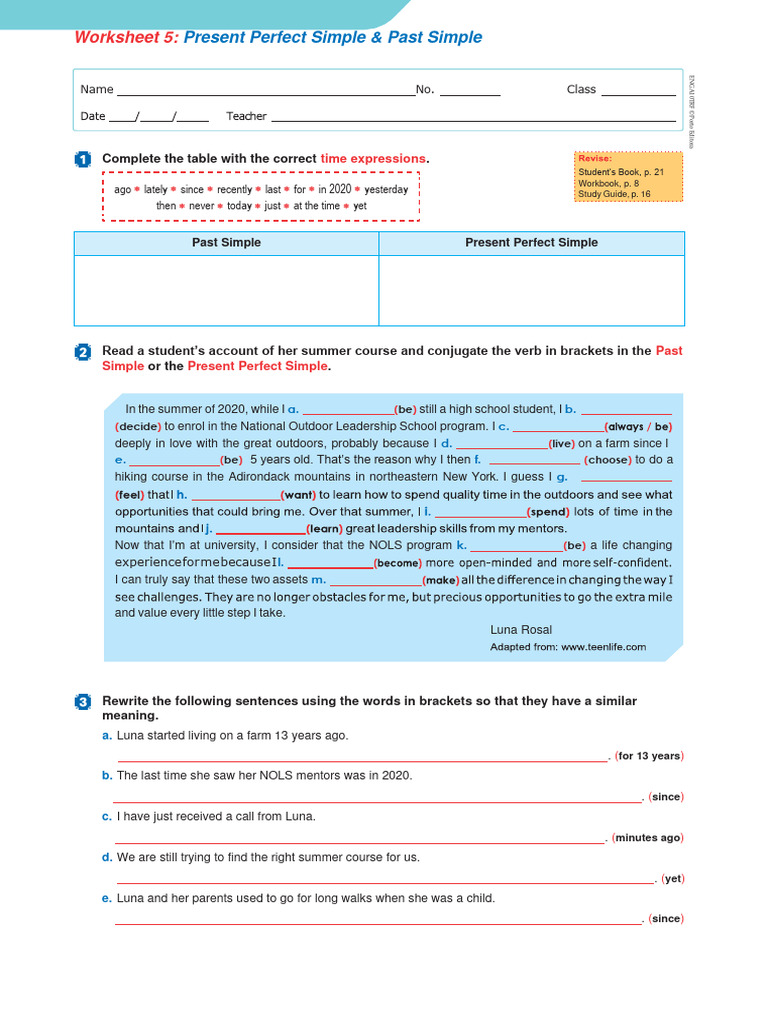 Present Perfect vs Past Simple Worksheet | PDF | Linguistics