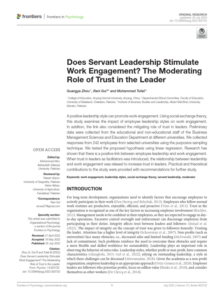 Does Servant Leadership Stimulate Work Engagement | PDF | Leadership ...