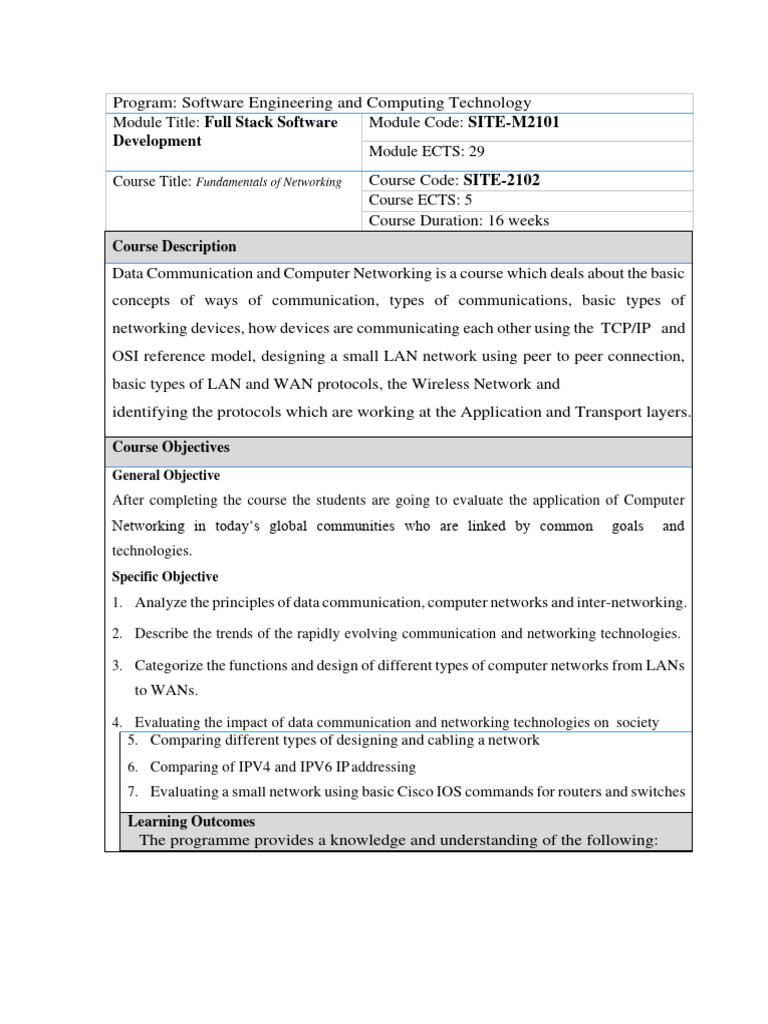 Fundamentals of Networking Course Outline | Download Free PDF | Computer Network | Osi Model