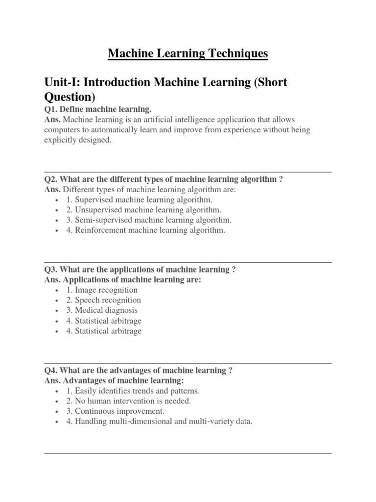 Machine Learning Techniques Short Answers | PDF | Machine Learning | Bayesian Network