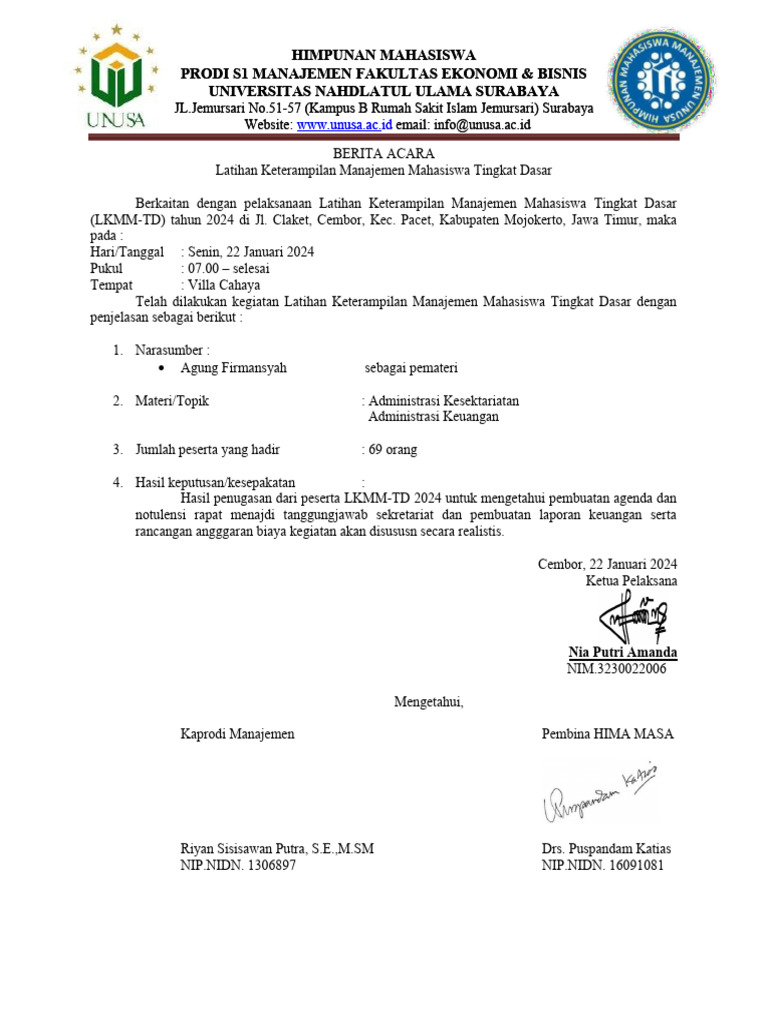 Berita Acara LKMMTD-2024 Fixxx | PDF