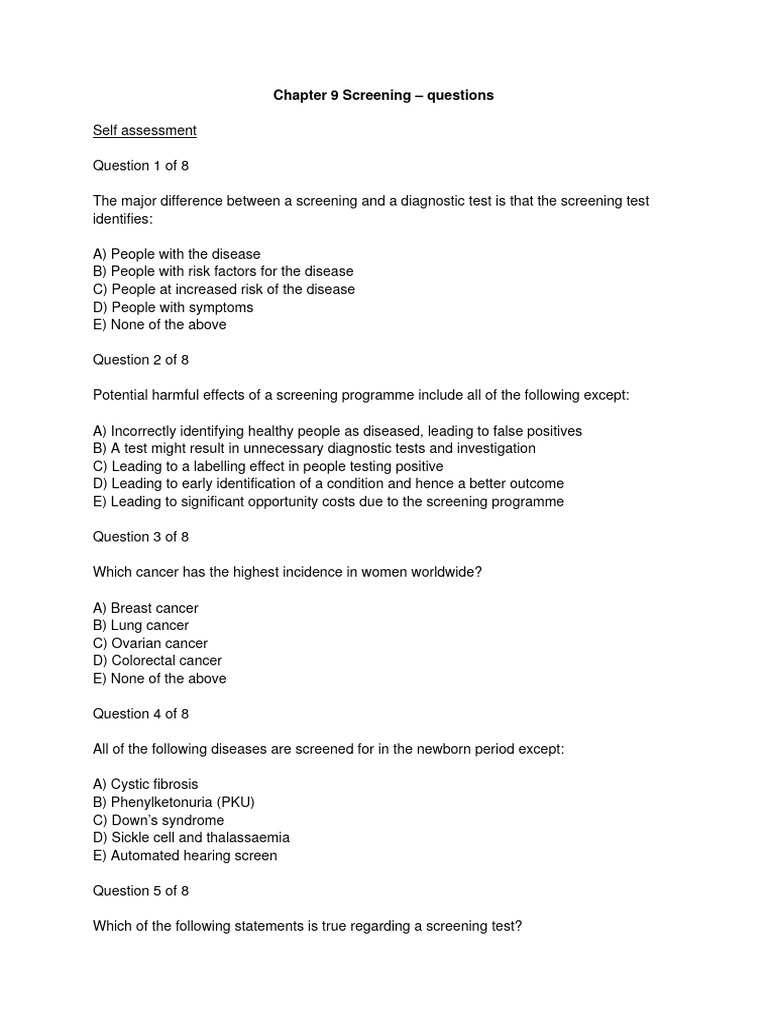 9 Questions | PDF | Sensitivity And Specificity | Screening (Medicine)