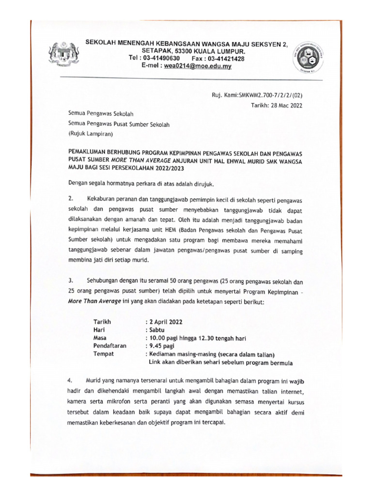 Sekolah Menengah Kebangsaan Wangsa Maju Seksyen 2 | PDF