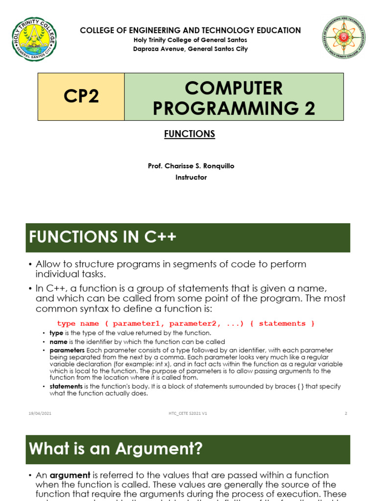 Functions in C++ | PDF | Parameter (Computer Programming) | Computing