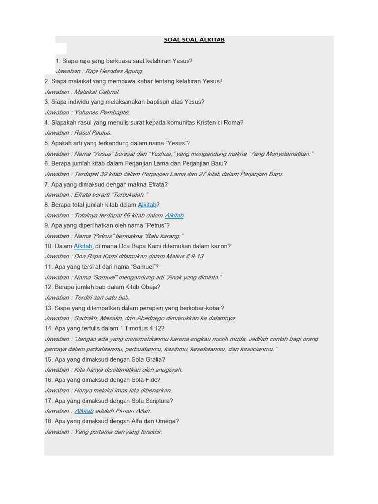 Soal Soal Alkitab | PDF