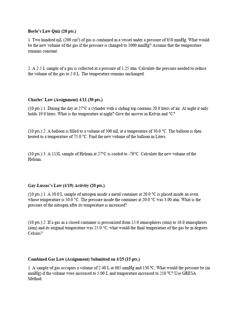 Gas Laws Compiled Act - Answer Keys | PDF | Gases | Temperature