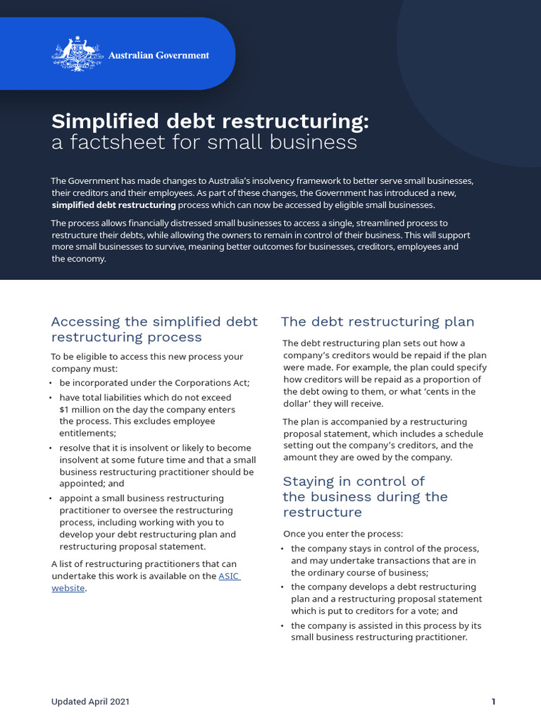 Simplified Debt Restructuring | PDF | Insolvency | Creditor