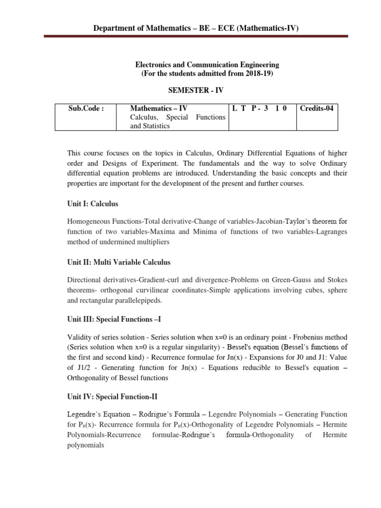 Mathematics IV | Download Free PDF | Equations | Function (Mathematics)