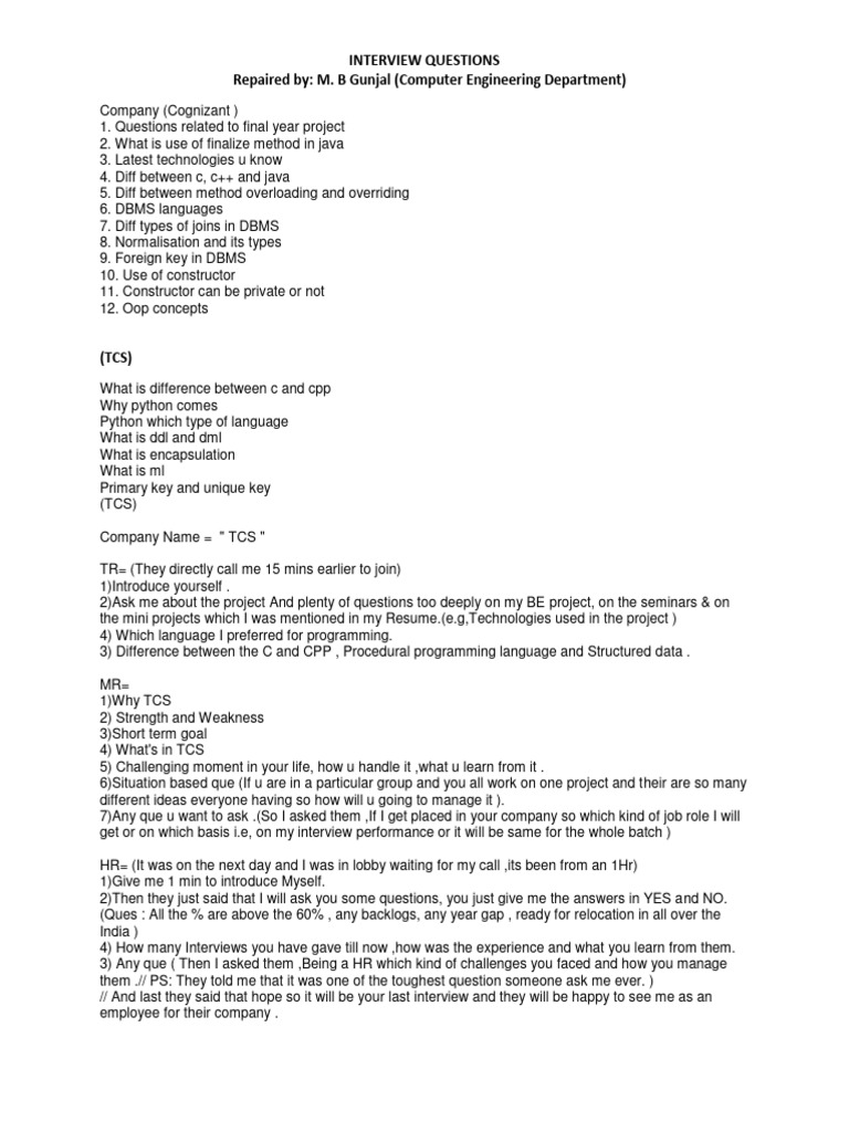 Interview Questions Pdf Object Oriented Programming Databases