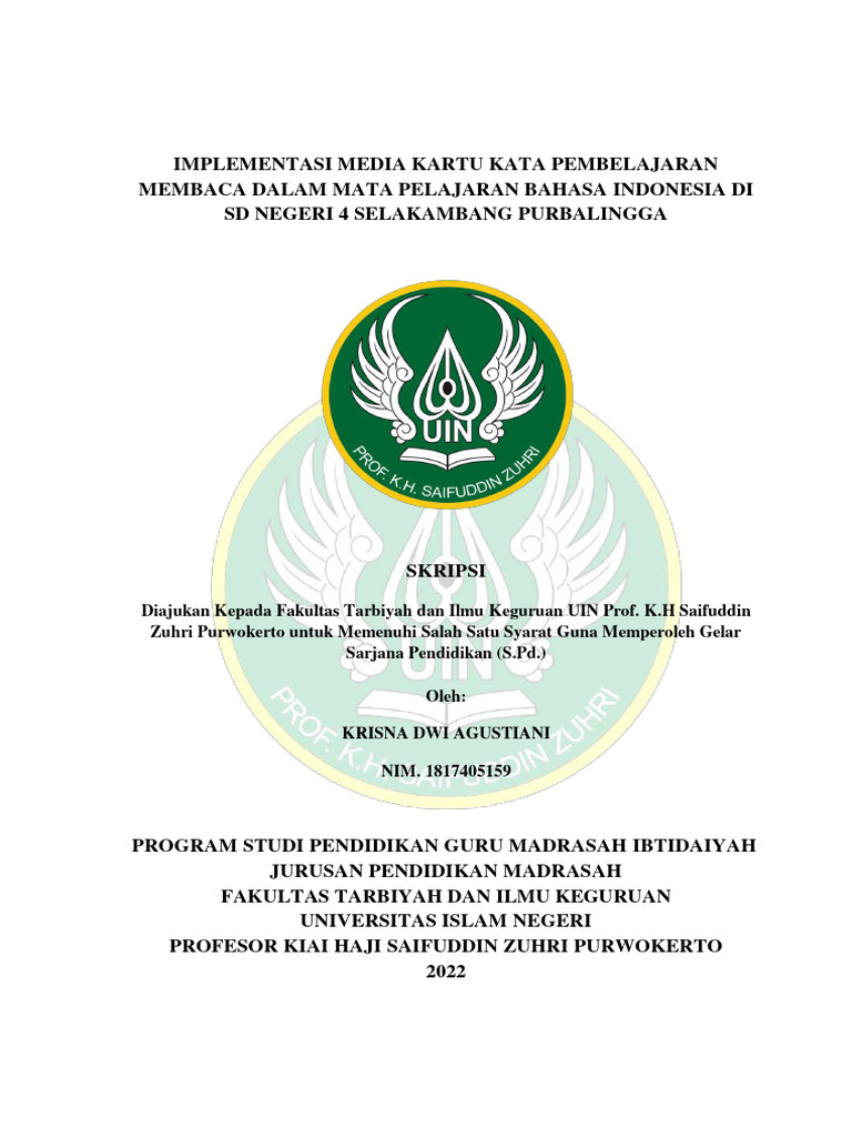 Skripsi Krisna Dwu Agustiani Implementasi Media Kartu Kata Pembelajaran Membaca Dalam Mata ...