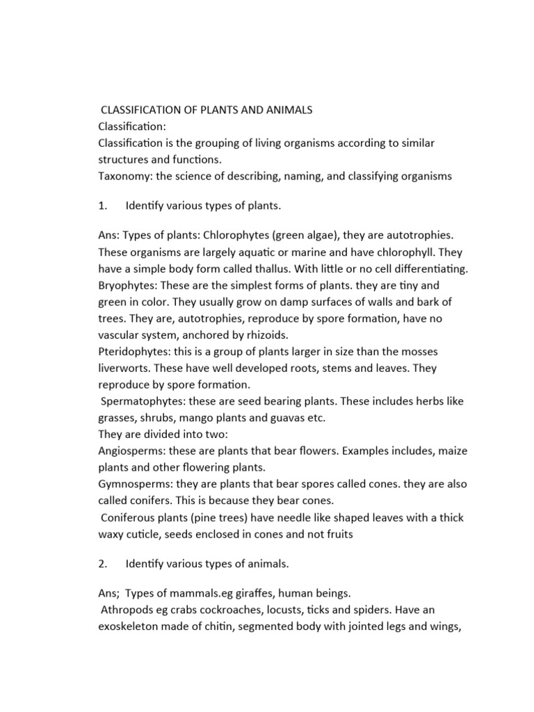 Notes On Classification of Animals Andplants and Soil - 020637 | PDF ...