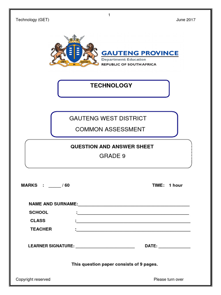 Technology+June+2017 - GRADE 9 QUESTION + ANSWER PAPER | Download Free ...