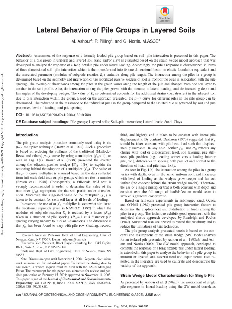 (Ashour 2004) Lateral Behavior of Pile Groups in Layered Soils | PDF ...
