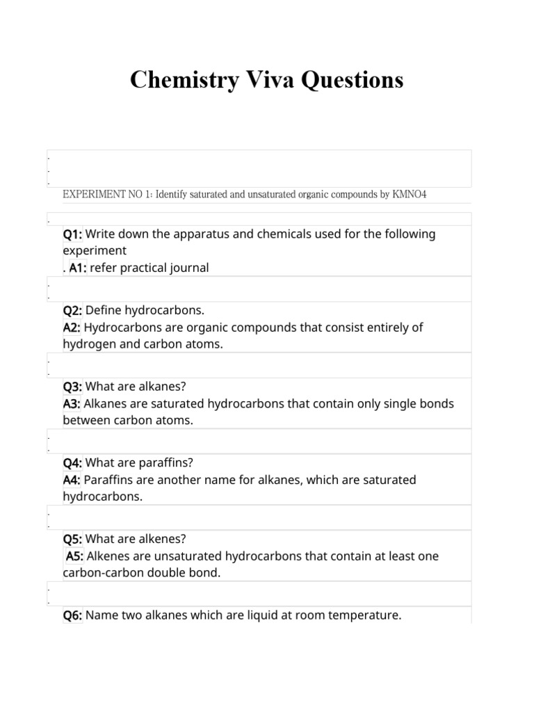 Chemistry Practical Viva Questions For Class 10 | PDF | Aldehyde ...