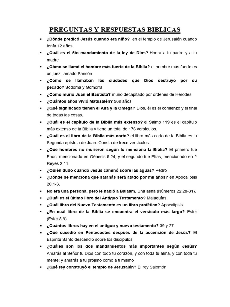 Preguntas y Respuestas Biblicas | PDF | Biblia | Jacob Preguntas y Respuestas Biblicas | PDF | Biblia | Jacob